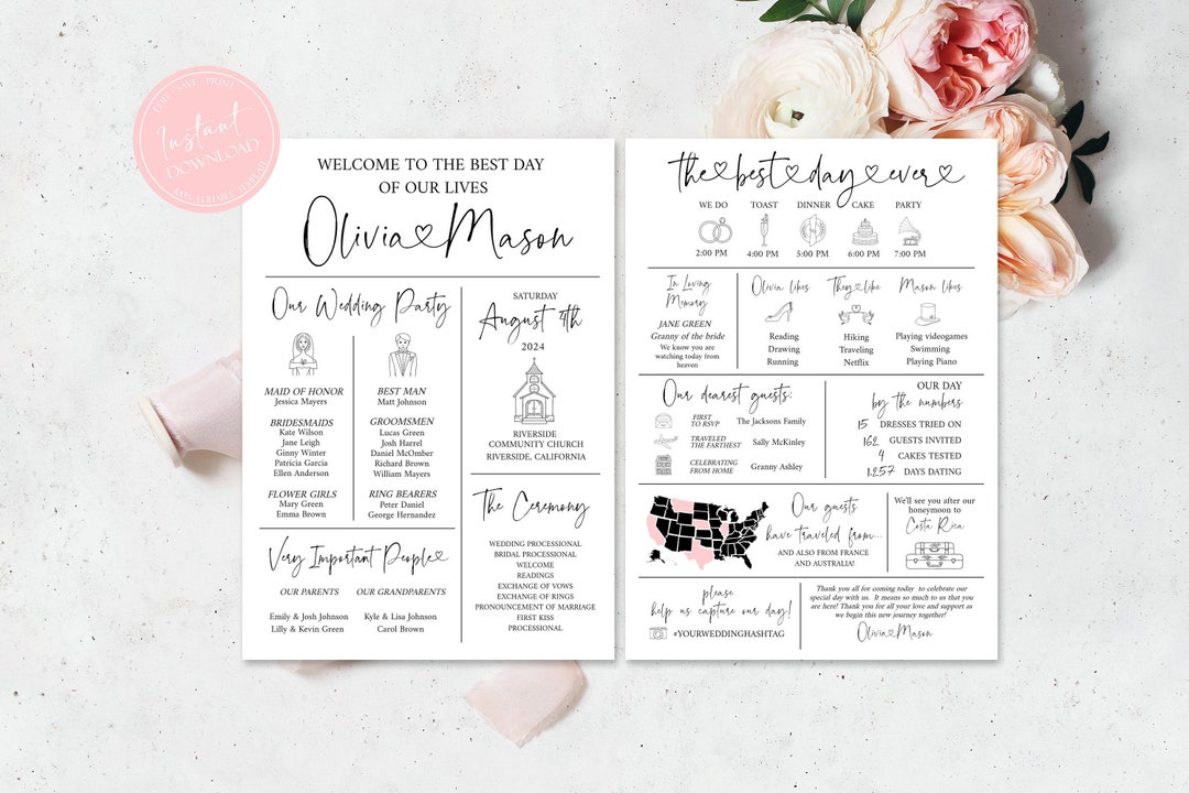 Infographic Wedding Program, Unique Wedding Program, Fun Wedding ...