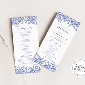 Blue Floral Wedding Program Template Editable Dusty Blue Wedding ...