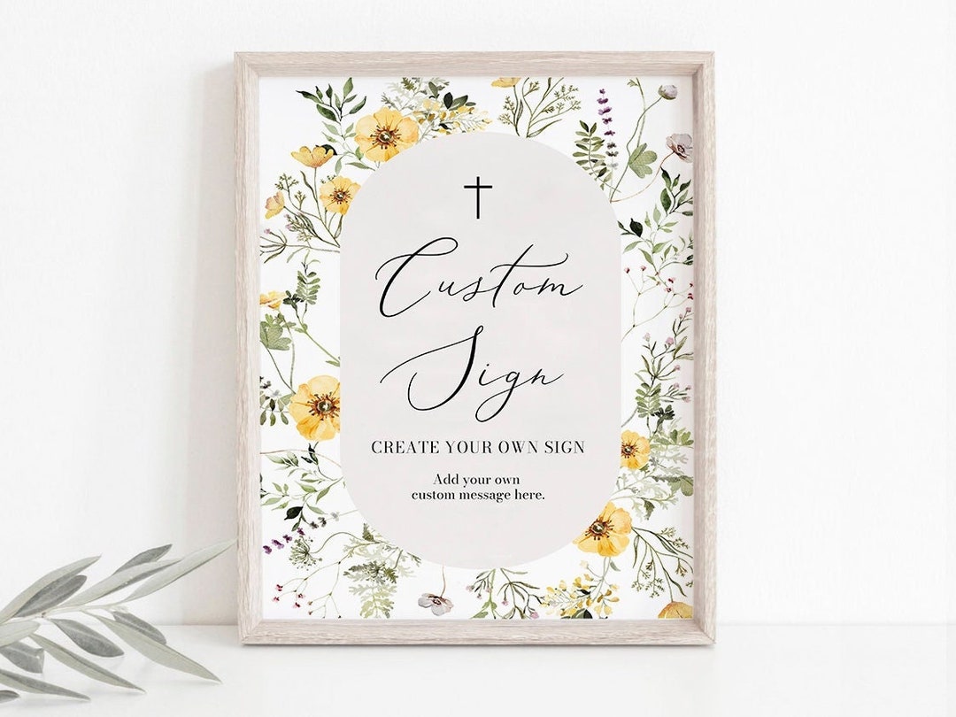 Wildflower Custom Baptism Sign Template, Yellow Floral Christening ...