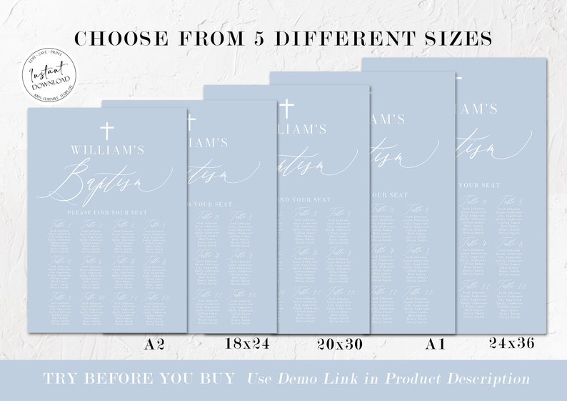 Dusty Blue Baptism Seating Chart Template Editable White - Etsy