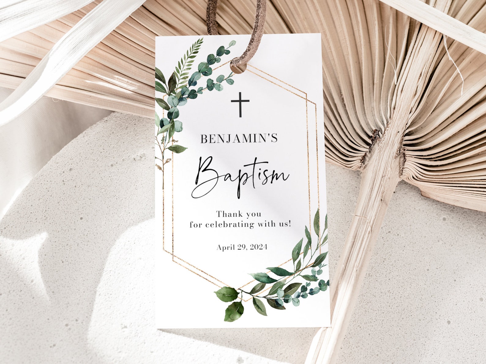 Greenery Baptism Favor Tag Template Editable Lush Greenery - Etsy