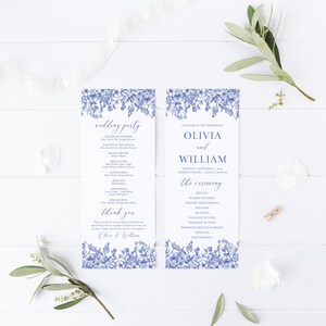 Blue Floral Wedding Program Template Editable Dusty Blue Wedding ...