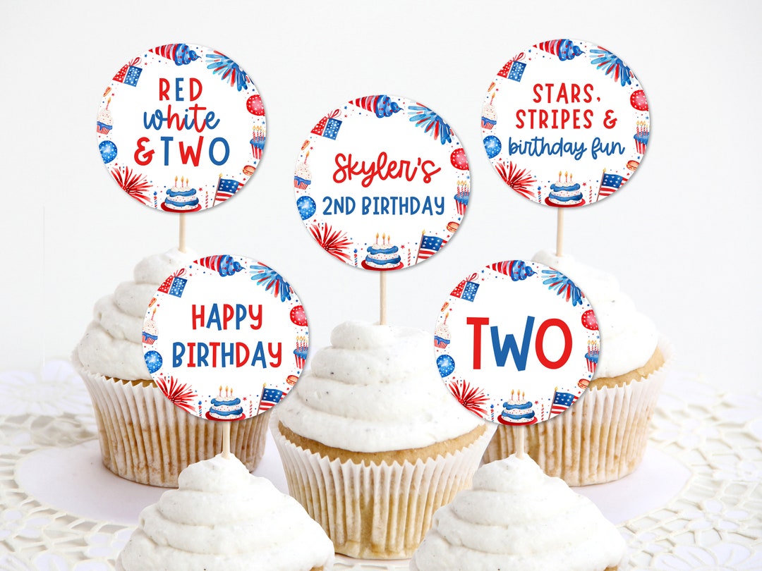 4th of July 2nd Birthday Cupcake Toppers: Patriotic Decor (digital ...