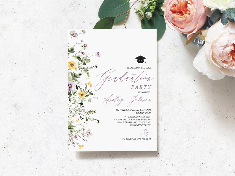 Wildflower Graduation Invitation Template Class 2026 Photo Wildflower ...