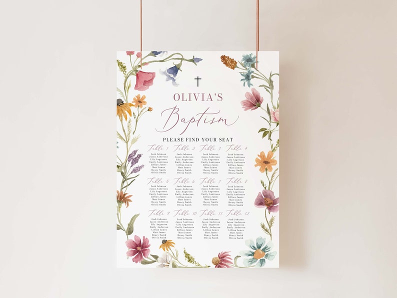Wildflower Baptism Seating Chart Christening Seating Chart - Etsy