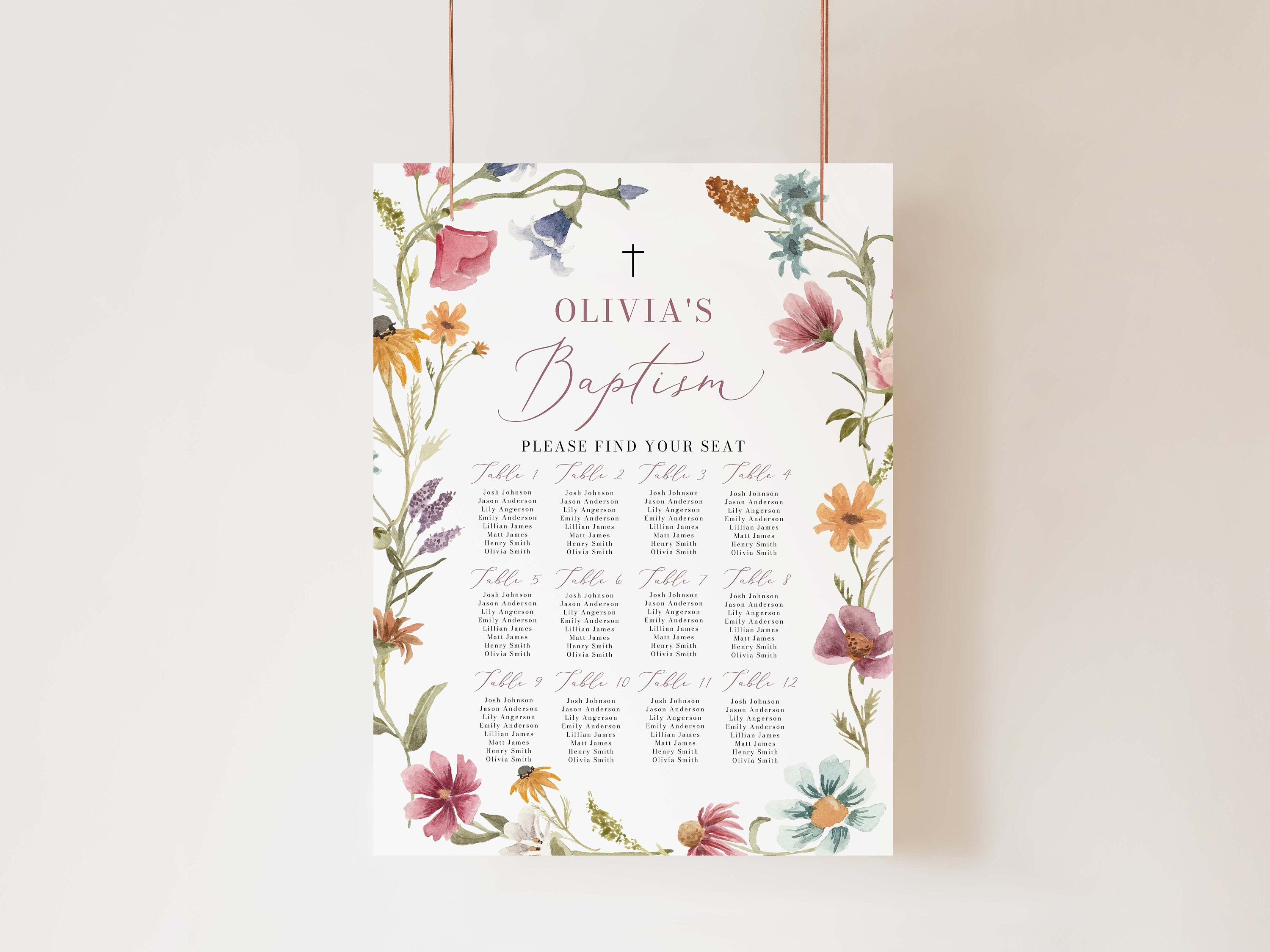 Wildflower Baptism Seating Chart Christening Seating Chart - Etsy