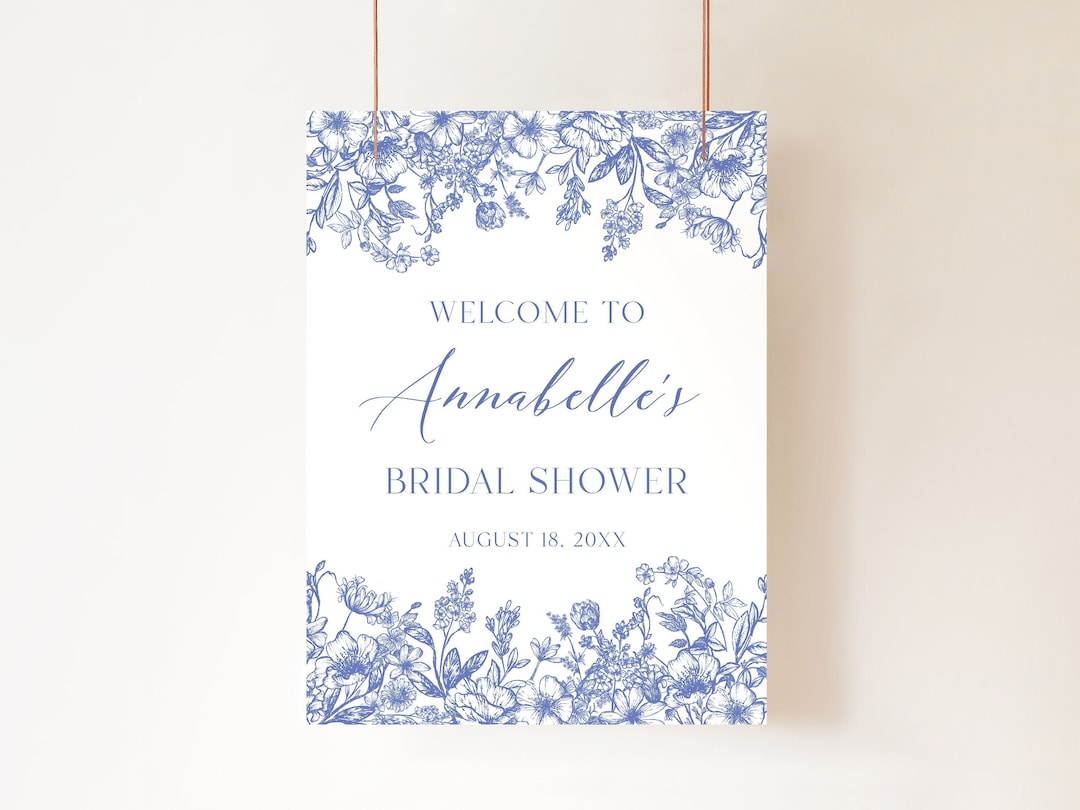 Blue Floral Bridal Shower Welcome Sign Template Blue Vintage - Etsy