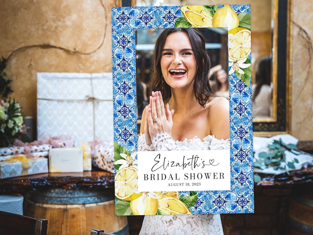 Blue Tiles Lemon Bridal Shower Photo Booth Frame, Editable Italian ...