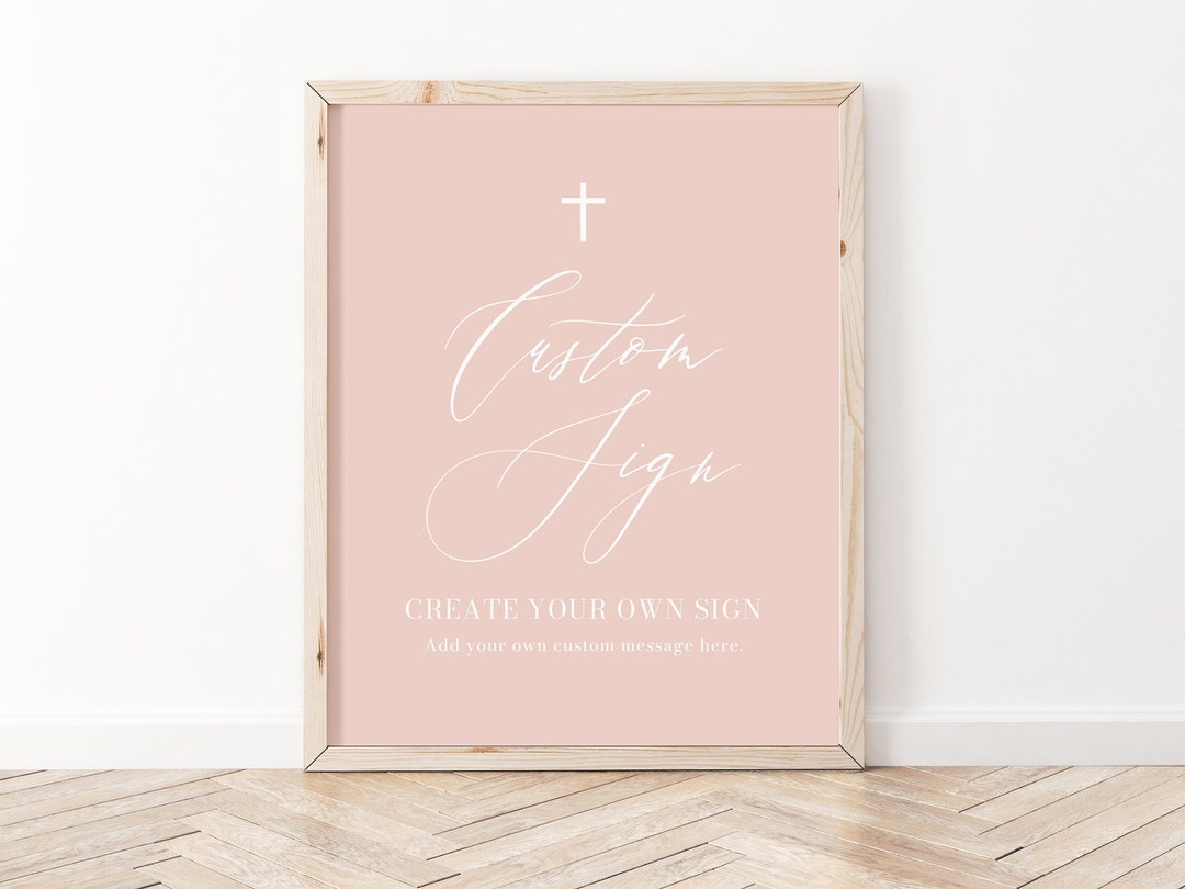 Editable Dusty Pink Baptism Custom Sign Template, White Cross Blush ...