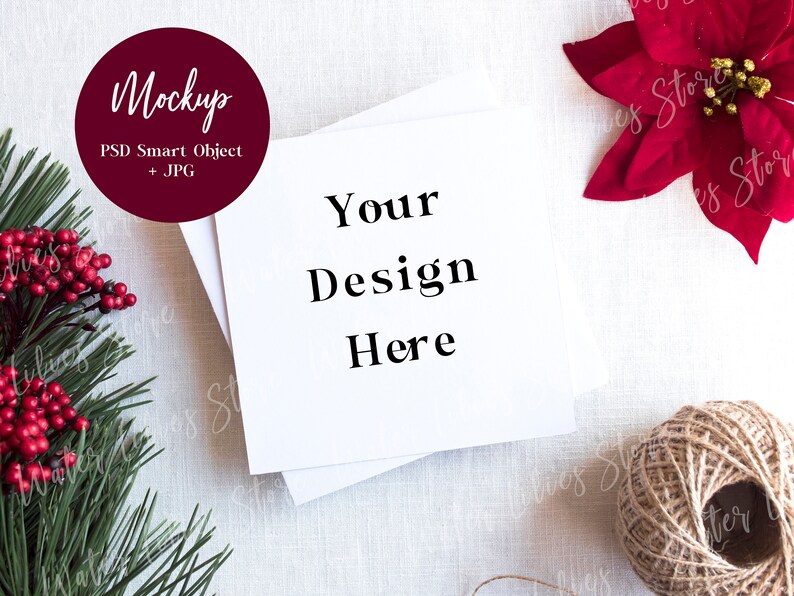Square Christmas Card Mockup, Mockup Christmas Card, Square Holiday ...
