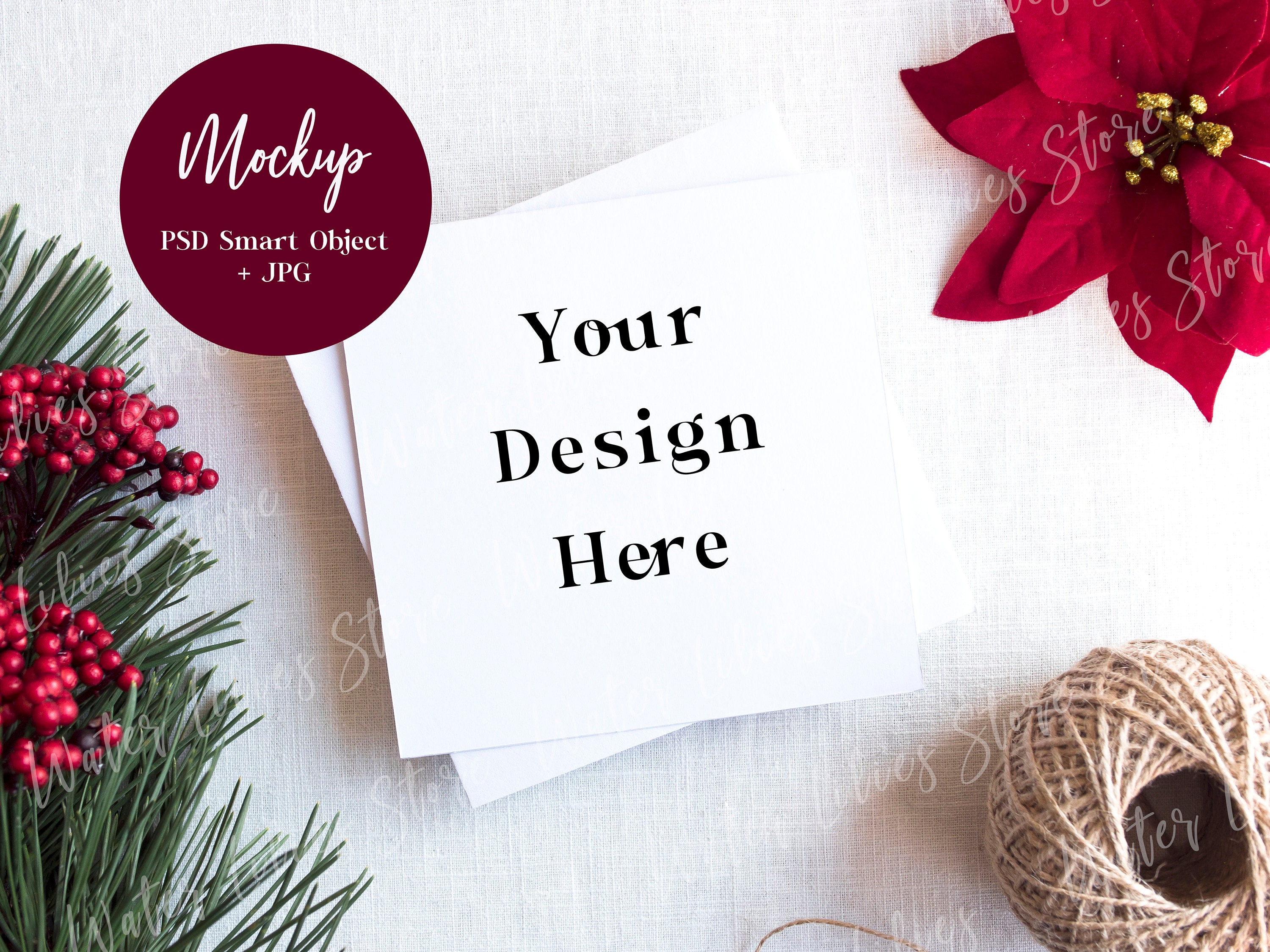 Square Christmas Card Mockup, Mockup Christmas Card, Square Holiday ...