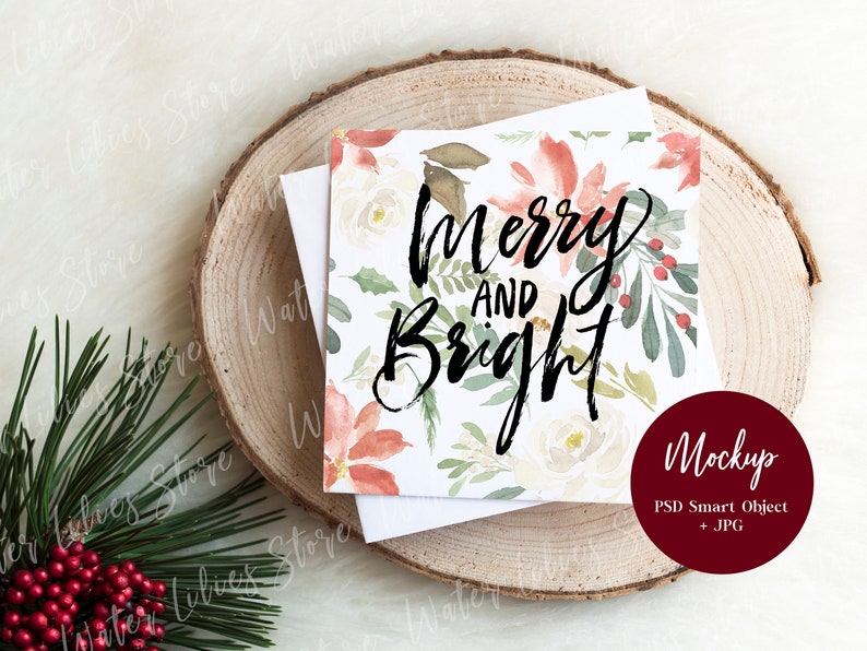 Square Christmas Card Mockup, Mockup Christmas Card, Square Holiday ...