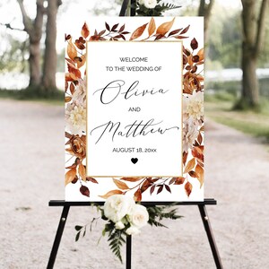 Fall Wedding Welcome Sign Template, Autumn Wedding Ceremony Sign ...