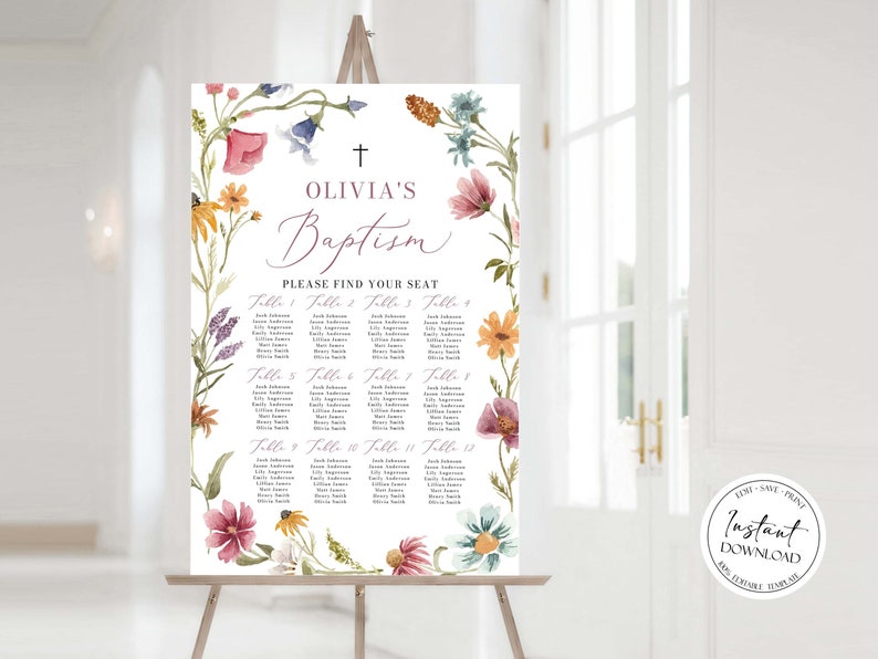 Wildflower Baptism Seating Chart Christening Seating Chart - Etsy