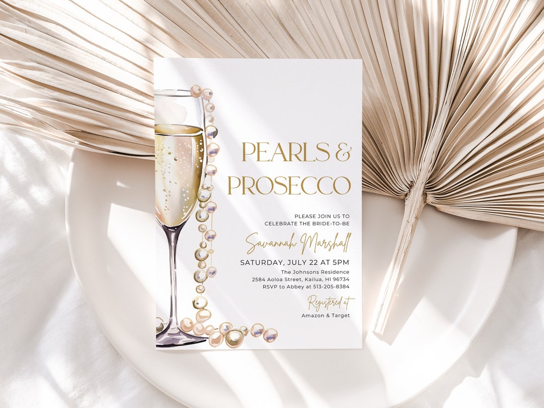 Pearls and Prosecco Bridal Shower Invitation Template, Printable ...