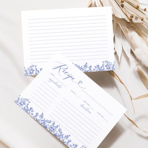 Blue Floral Recipe Card Template, Editable Blue Vintage Floral Bridal ...