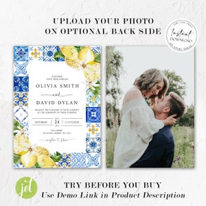 Positano Blue Tiles Lemon Wedding Invitation Set, Mediterranean Wedding ...