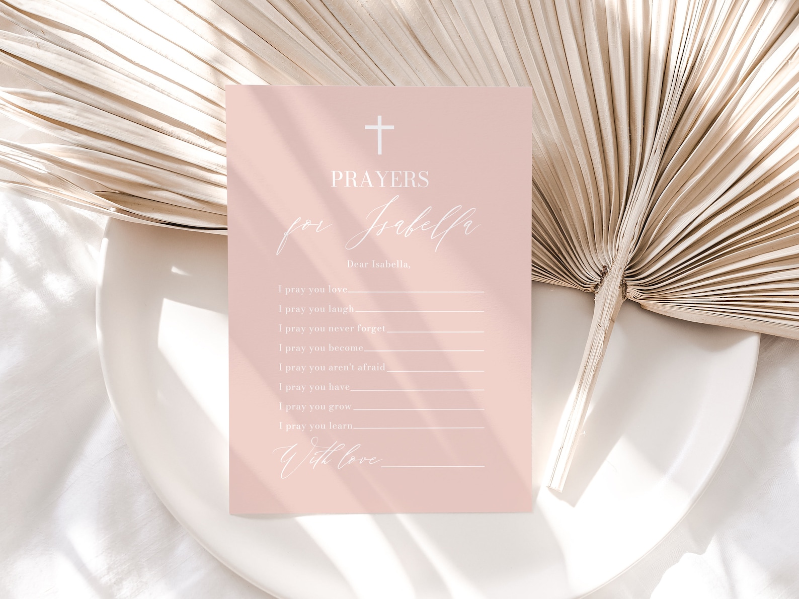 Dusty Pink Baptism Prayer Card Template, Blush Pink Prayers for Baby ...