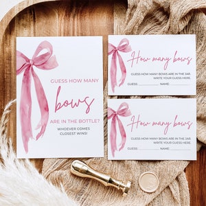 Pink Bow Guess How Many Bows Game, Printable Pink Ribbon Bow Coquette ...