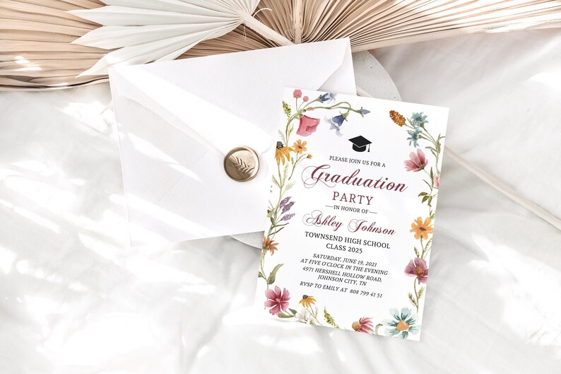 Wildflower Graduation Invitation Template, Class 2026, Wildflower ...