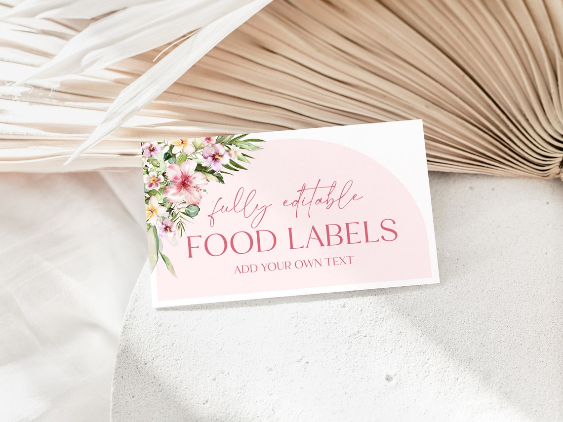 Hawaiian Food Labels Printable Modern Hot Pink Floral Food Tent Cards ...