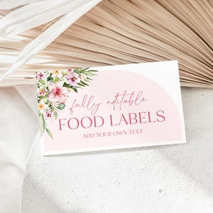 Hawaiian Food Labels Printable Modern Hot Pink Floral Food Tent Cards ...