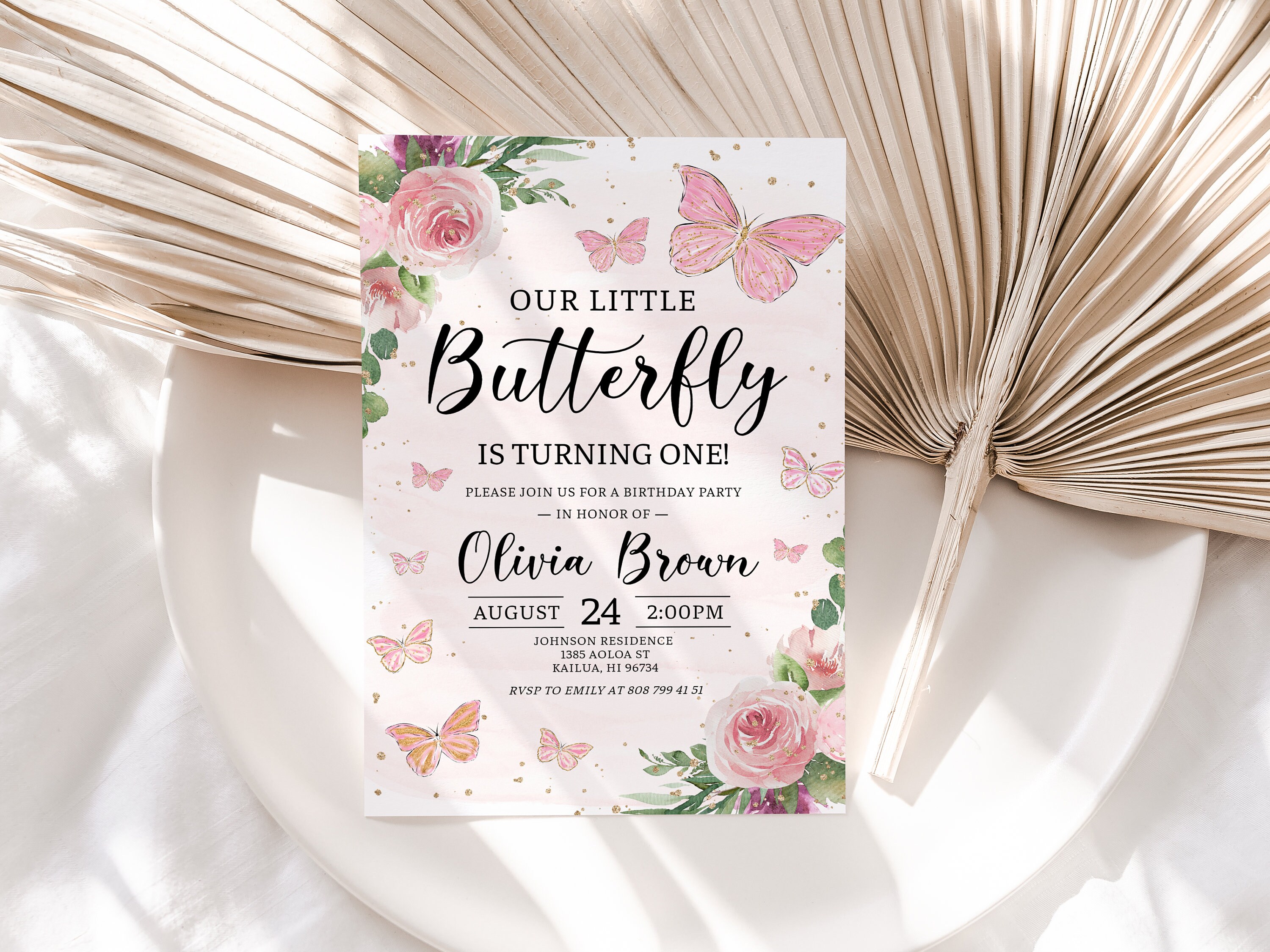 Editable Blush Pink Butterfly Birthday Invitation Whimsical - Etsy