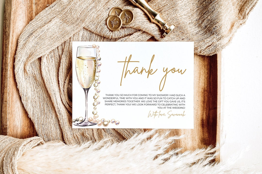 Pearls and Prosecco Thank You Card Template, Printable Pearls and ...