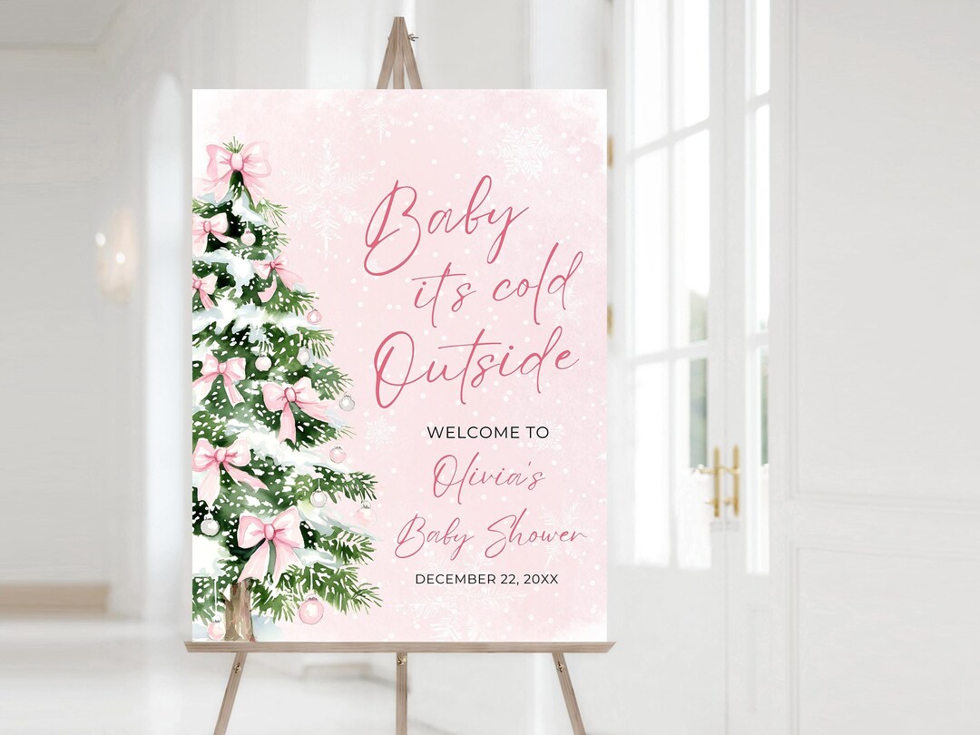 Pink Baby It's Cold Outside Baby Shower Welcome Sign, Girl Pink Bow ...