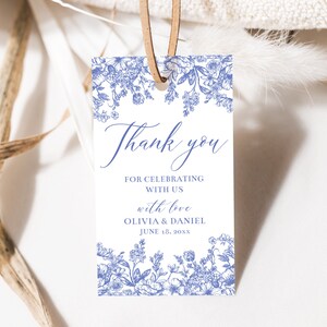 Blue Floral Favor Tag, Blue Victorian Wedding Gift Tag Template ...