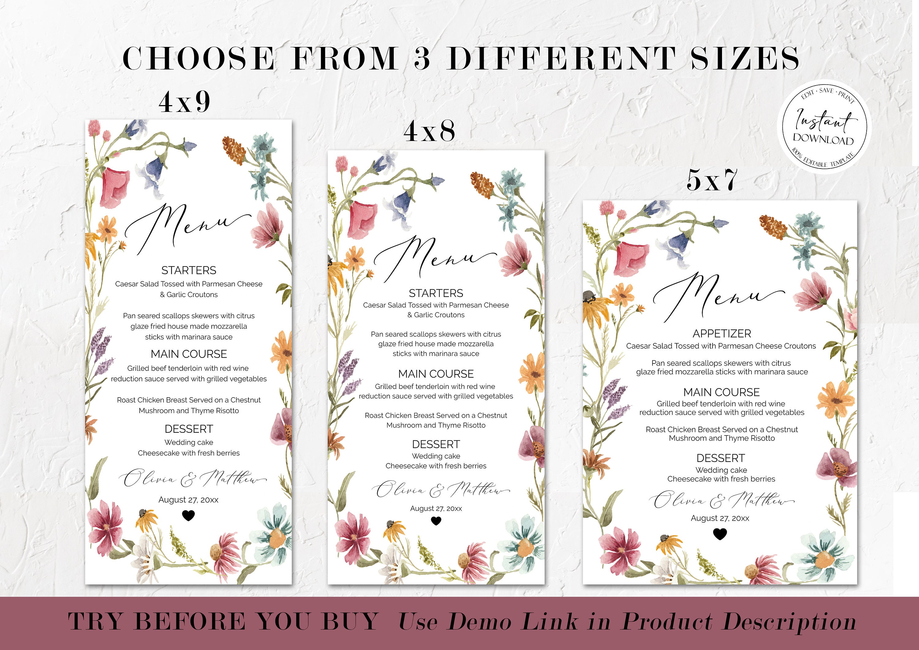 Wildflower Menu Card Wildflower Wedding Menu Template - Etsy