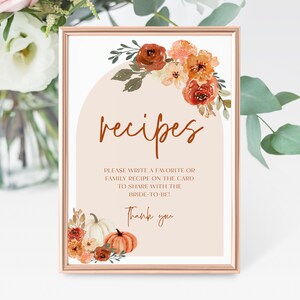 Fall Recipe Card Template, Editable Arch Boho Fall Bridal Shower Recipe ...