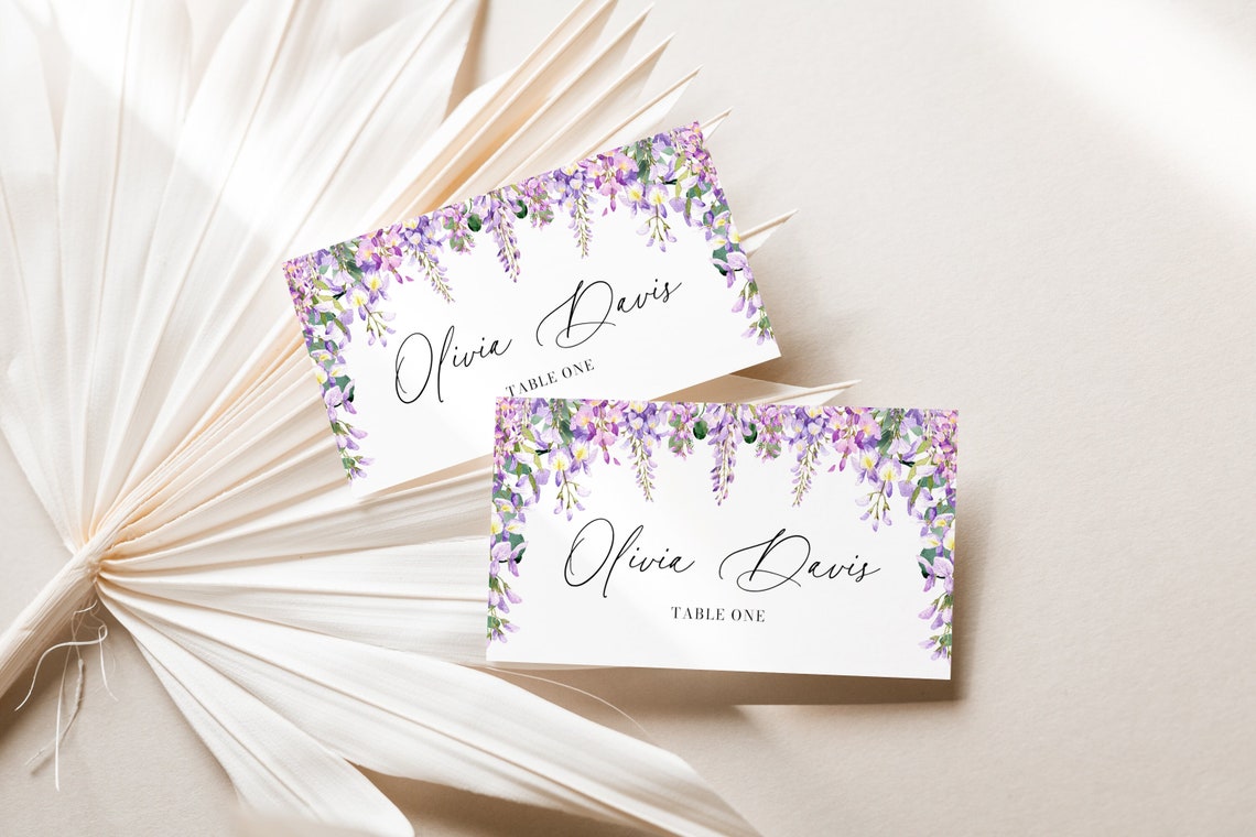 Wisteria Wedding Place Cards Template Editable Light Purple - Etsy