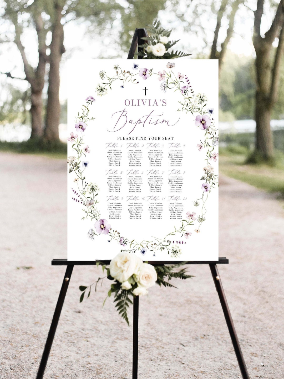 Wildflower Baptism Seating Chart, Wildflower Christening Seating Chart ...