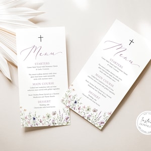 Wildflower Baptism Menu Card Template, Editable Baptism Menu Card ...