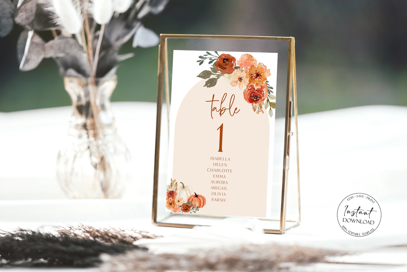 Fall Table Number, Arch Boho Fall Pumpkin Wedding Table Numbers ...