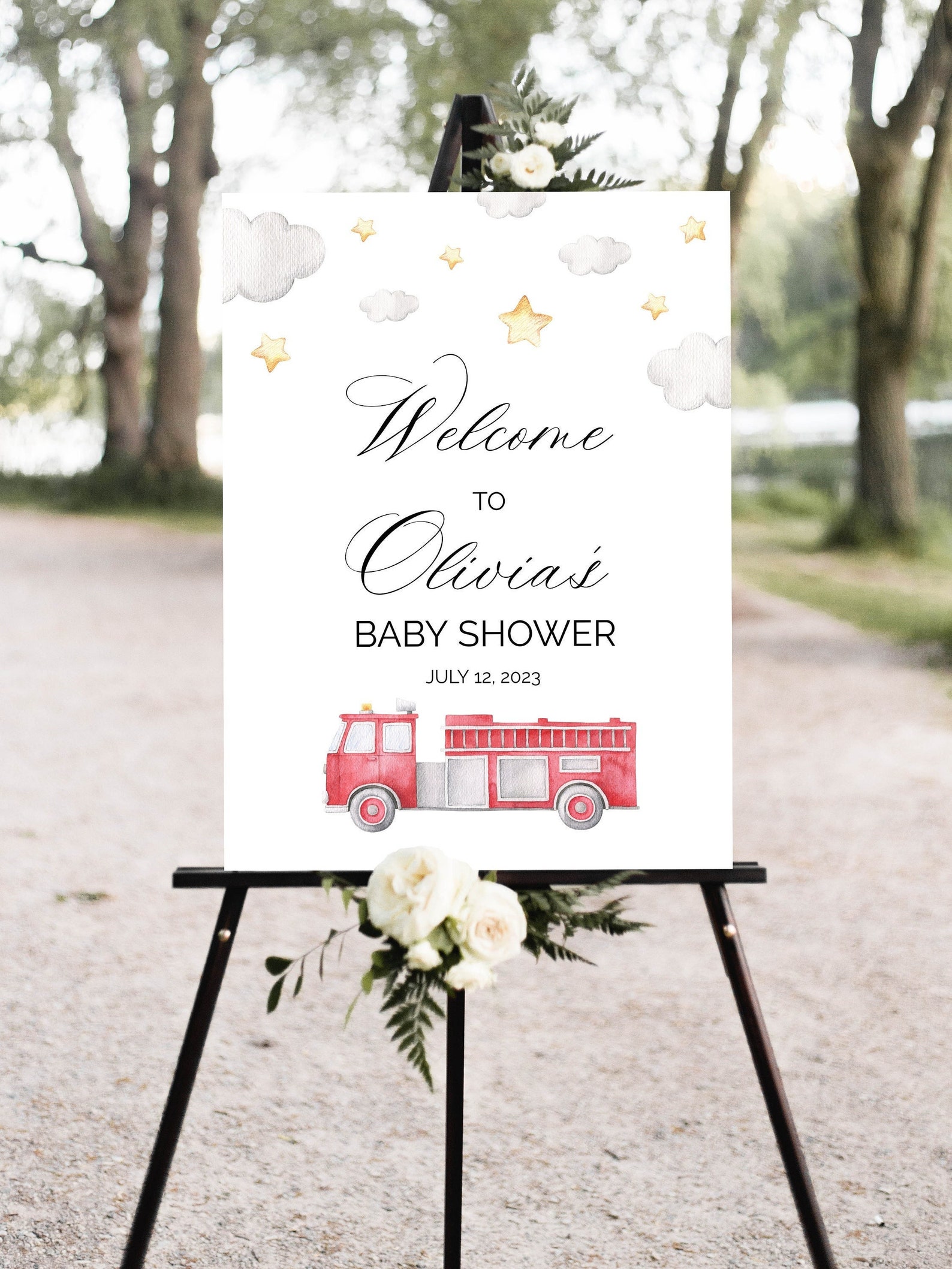 Firetruck Baby Shower Welcome Sign Template Editable Firefighter Baby ...