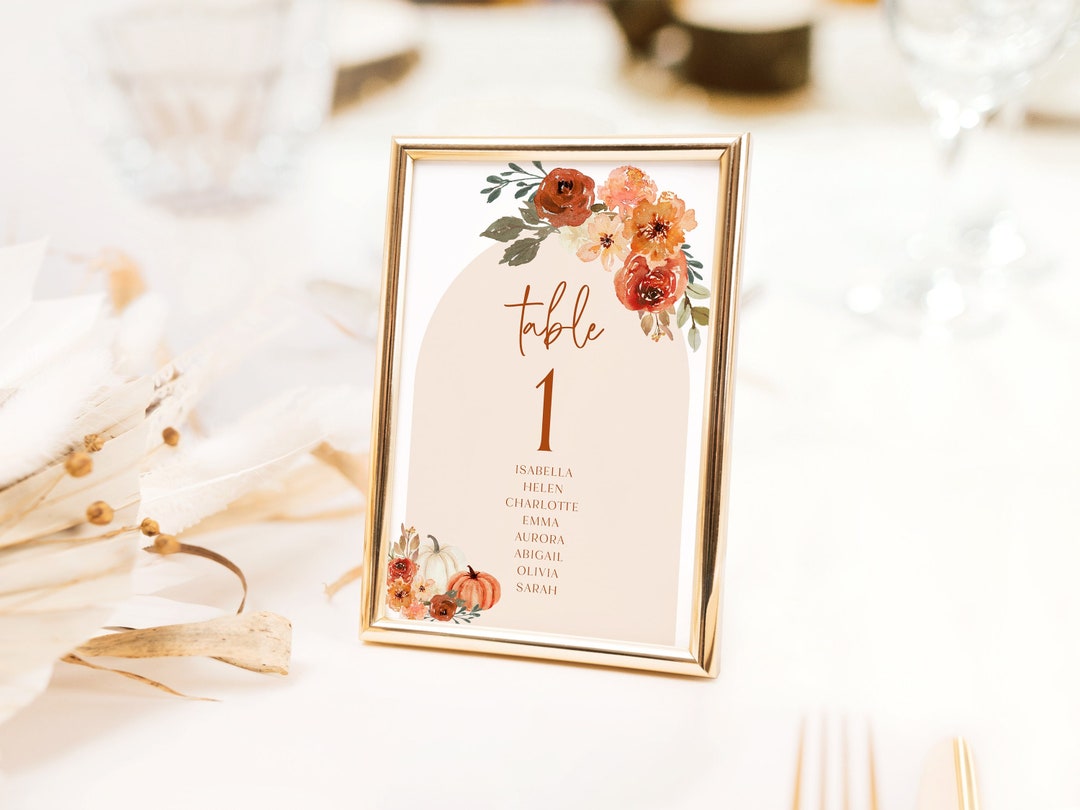 Fall Table Number, Arch Boho Fall Pumpkin Wedding Table Numbers ...