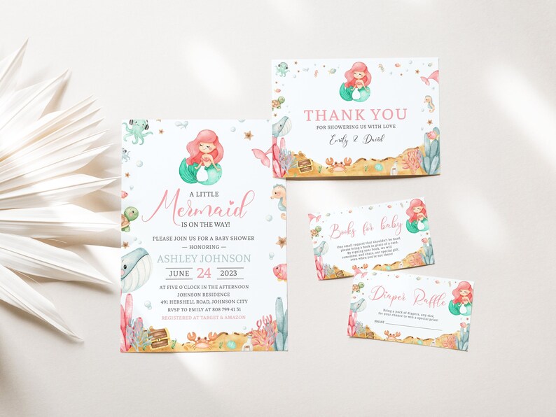 Editable Mermaid Baby Shower Invitation Bundle Little Mermaid - Etsy