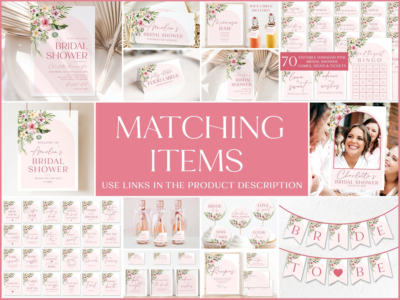 Hawaiian Food Labels Printable Modern Hot Pink Floral Food Tent Cards ...