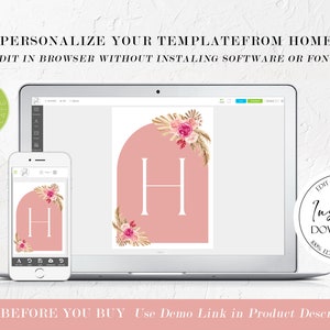 Boho Baby Shower Hello Baby Banner Template, Editable Pampas Grass Boho ...