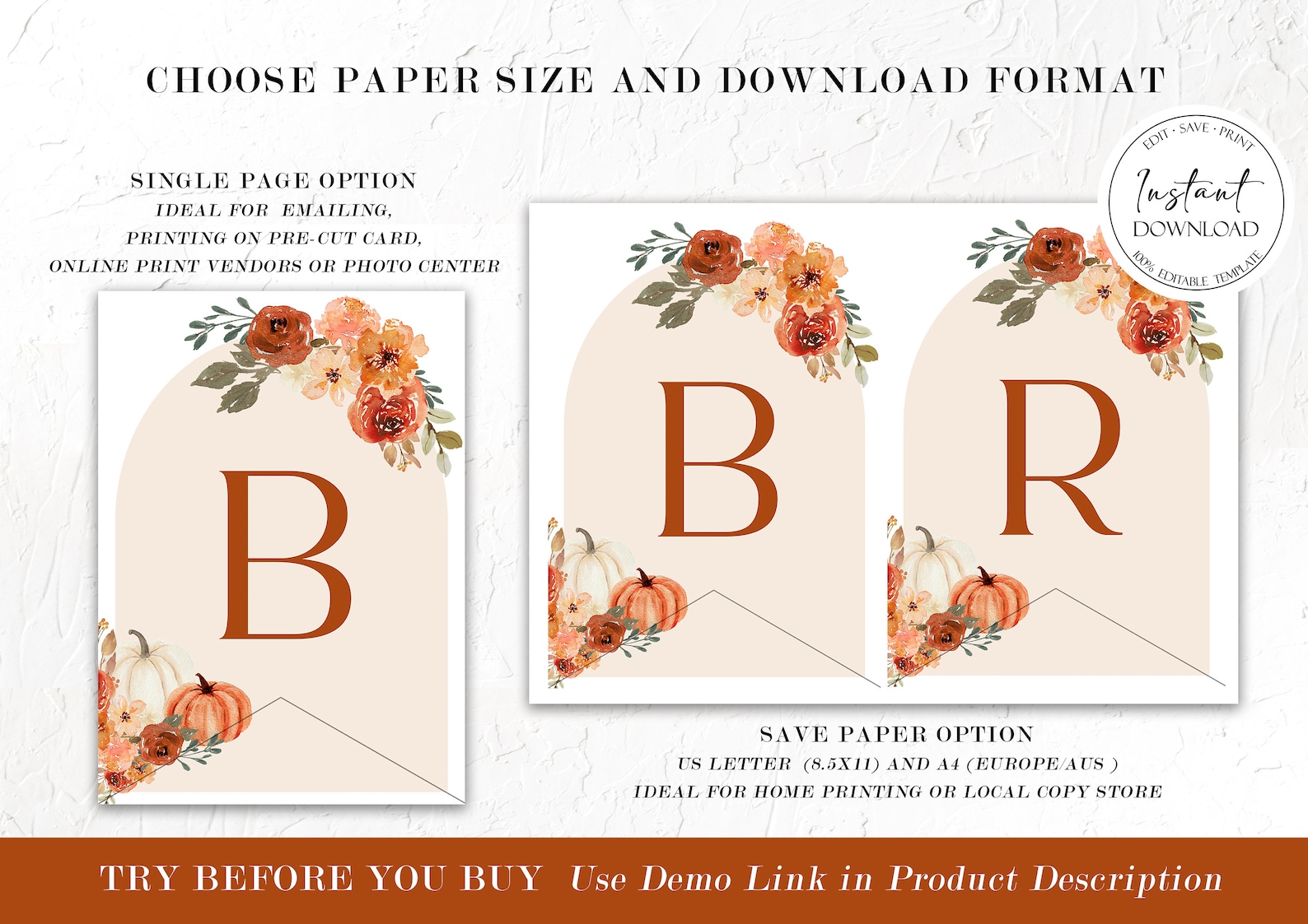 Fall Bridal Shower Bride to Be Banner Template, Arch Boho Fall Pumpkin ...
