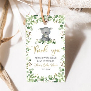 Koala Baby Shower Favor Tag Template, Greenery Gender Neutral Baby ...