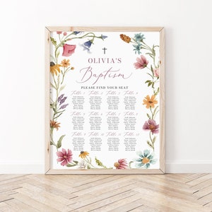 Wildflower Baptism Seating Chart, Christening Seating Chart Poster ...
