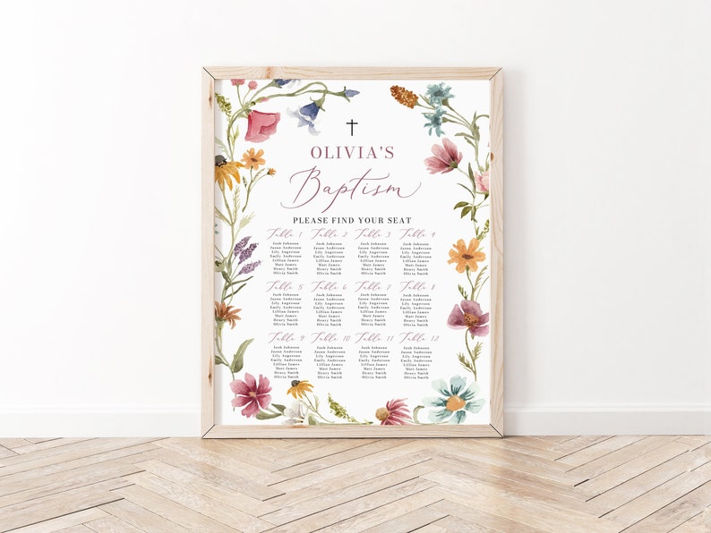 Wildflower Baptism Seating Chart Christening Seating Chart - Etsy