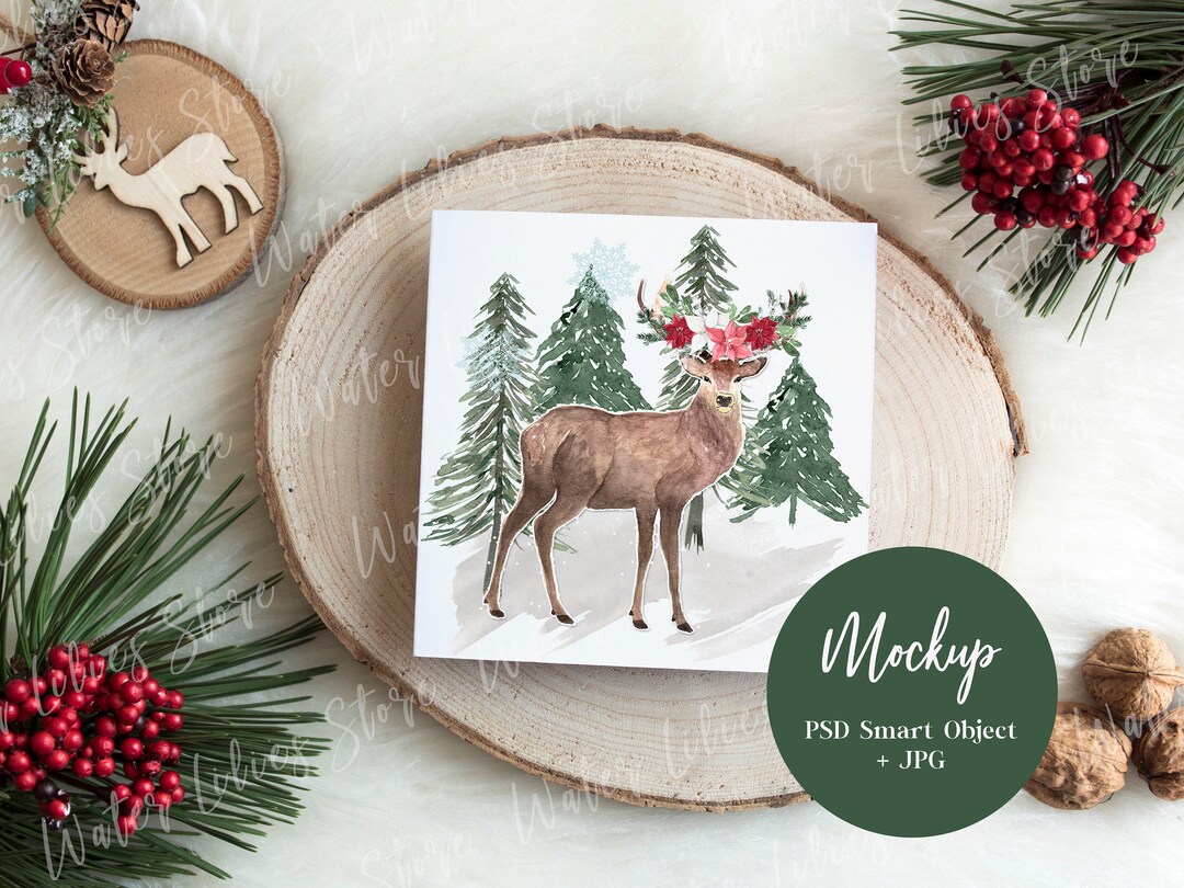 Square Christmas Card Mockup, Mockup Christmas Card, Square Holiday ...