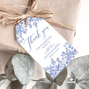 Blue Floral Favor Tag, Blue Victorian Wedding Gift Tag Template ...