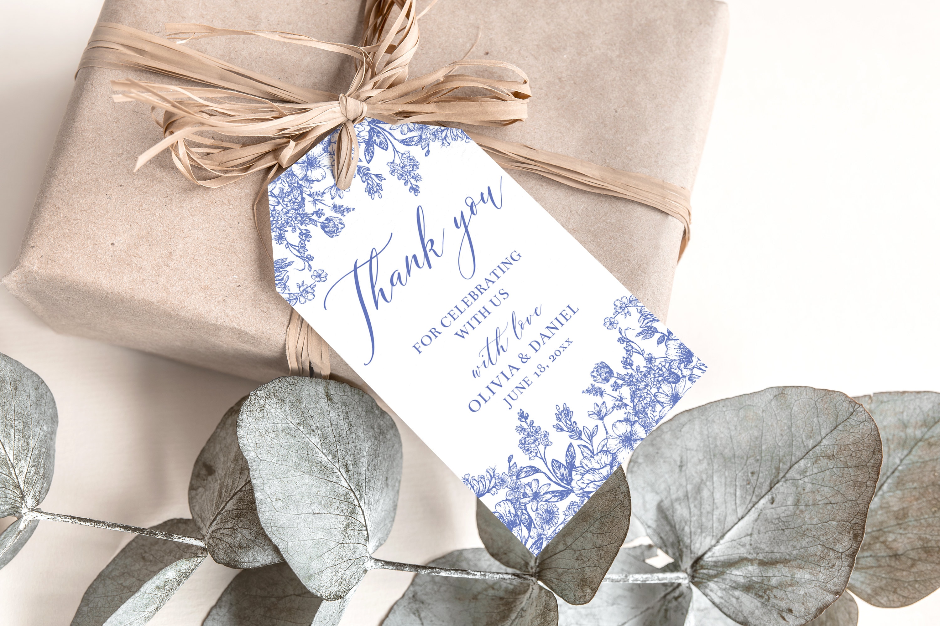 Blue Floral Favor Tag, Blue Victorian Wedding Gift Tag Template ...