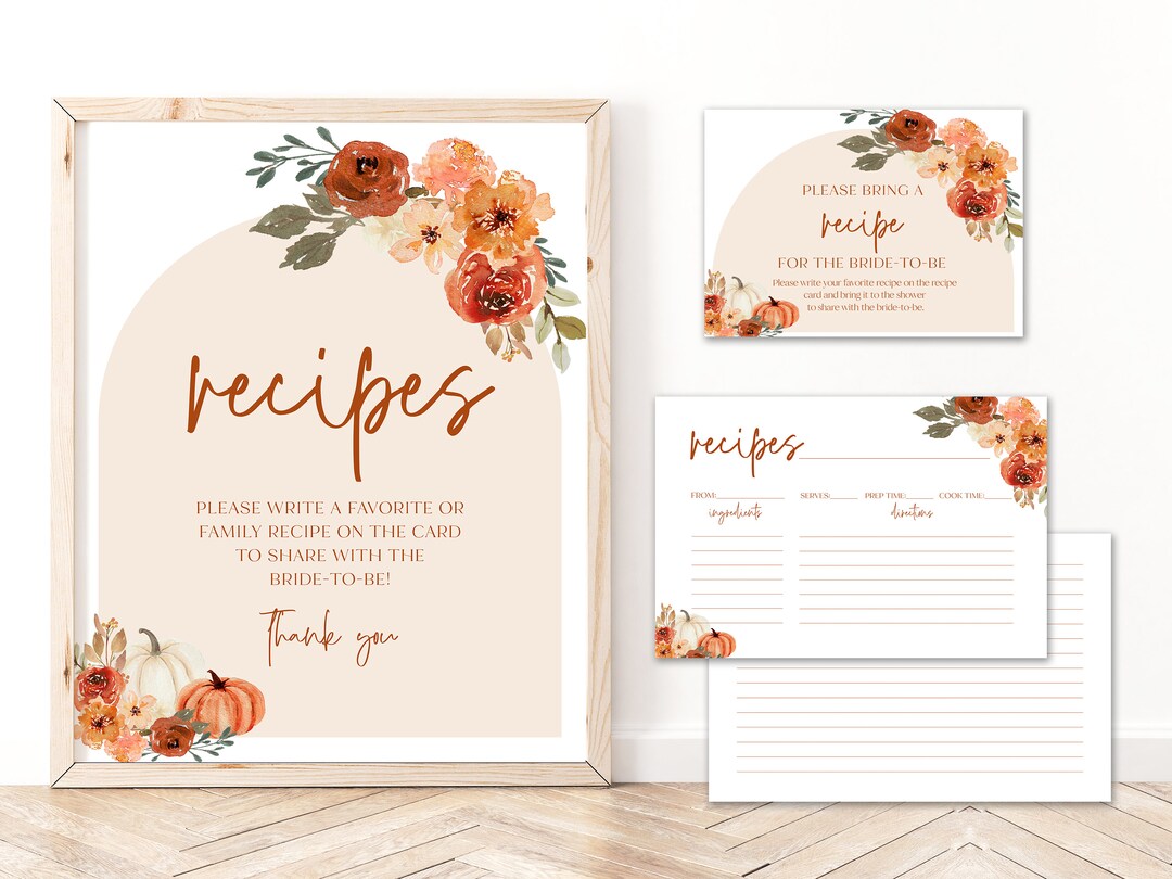 Fall Recipe Card Template, Editable Arch Boho Fall Bridal Shower Recipe ...