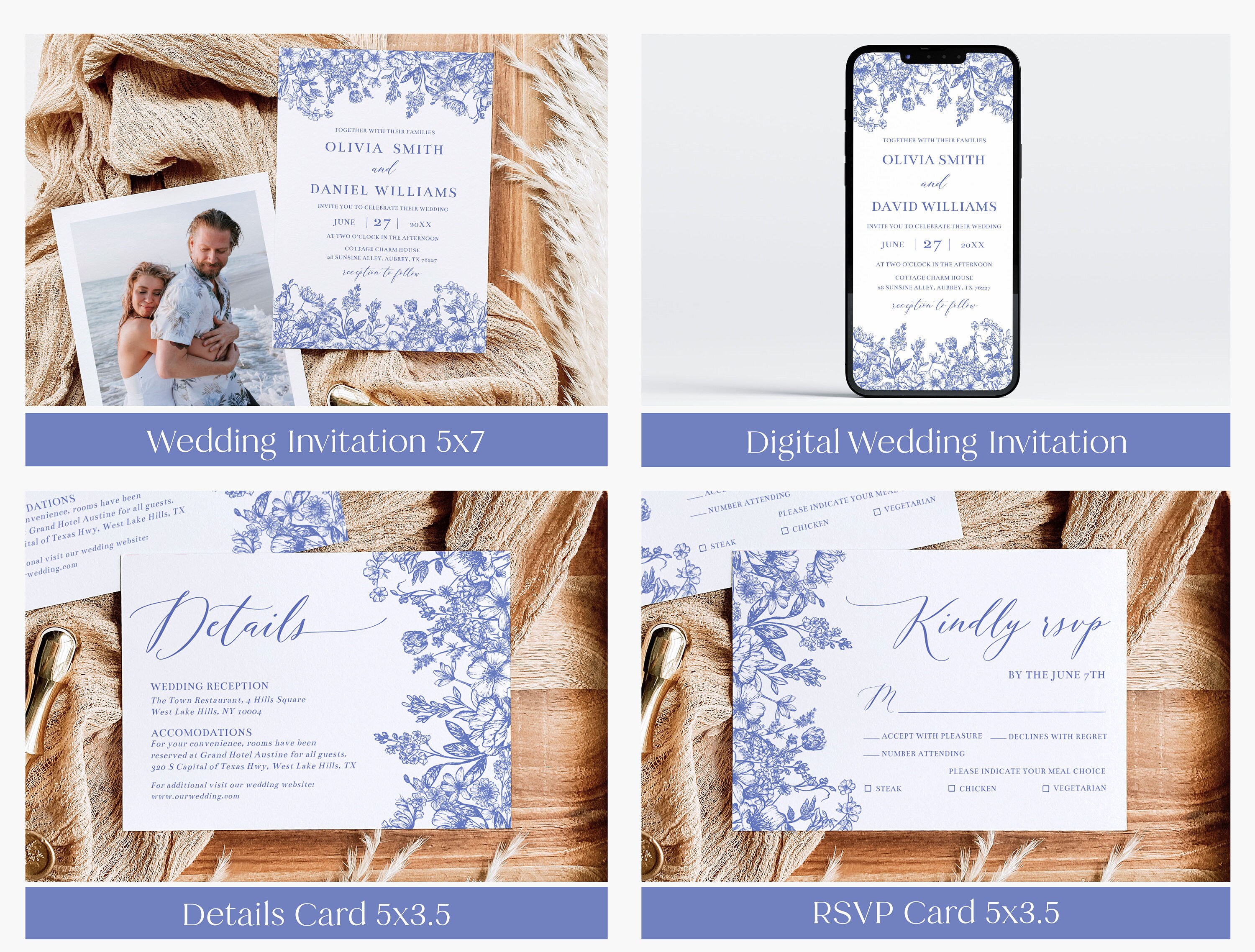 Blue Floral Wedding Bundle, French Vintage Floral Victorian Blue ...